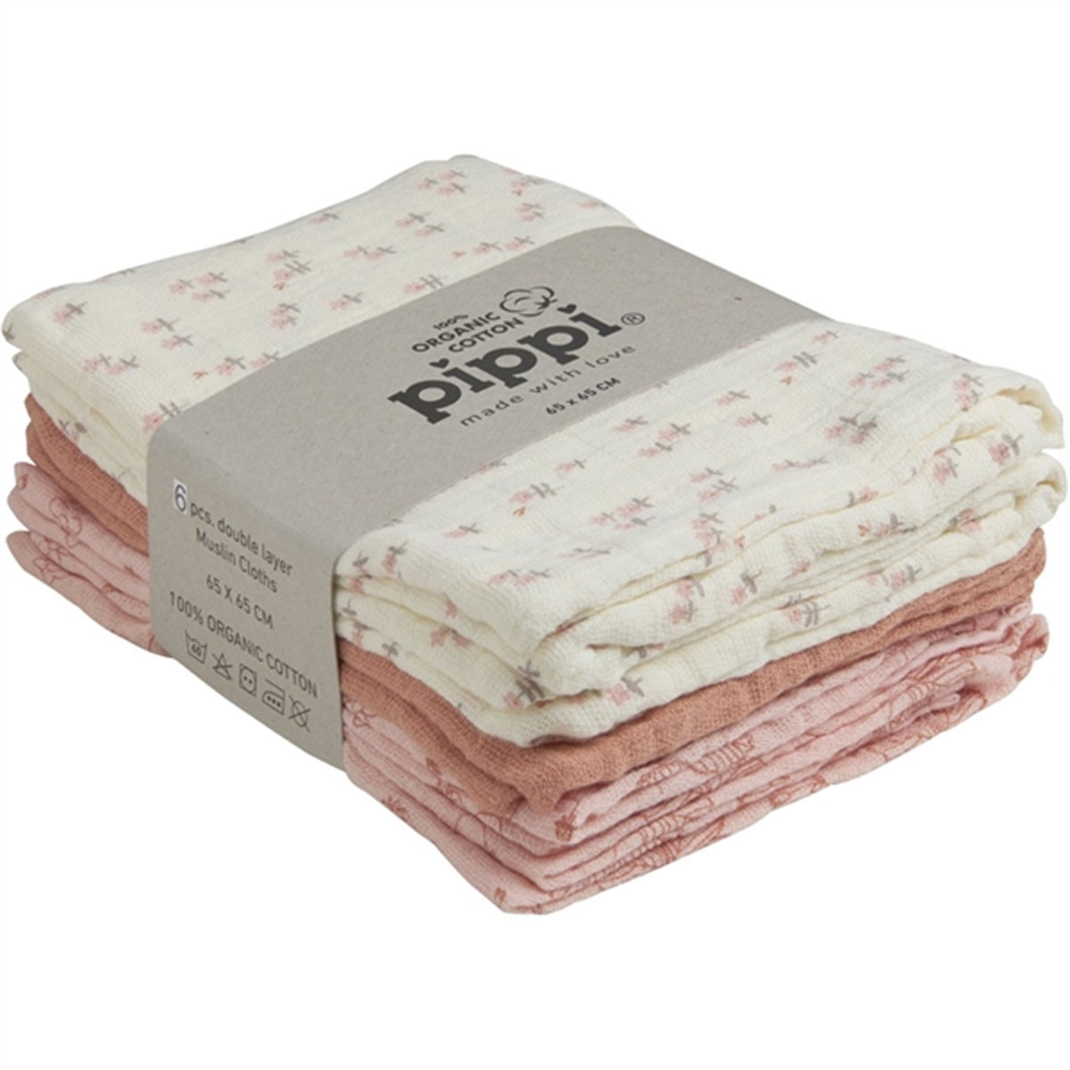 Pippi Organic Muslin Cloths 6-pack Veiled Rose – Luksusbaby KR